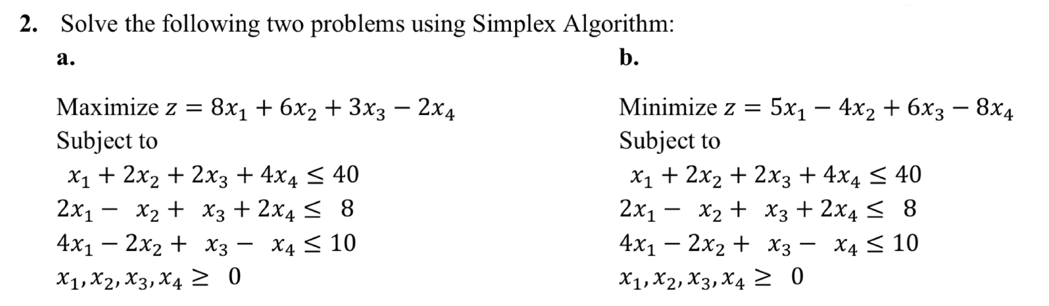 Solved Solve the following two problems using Simplex | Chegg.com