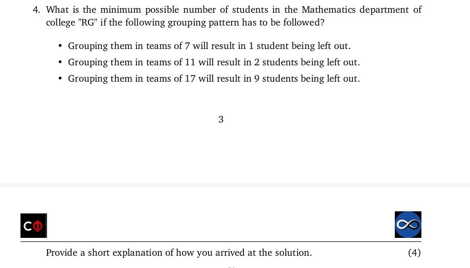 Solved 4. What is the minimum possible number of students in | Chegg.com