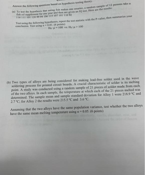 Solved Answer the following questions based on hypothesis | Chegg.com