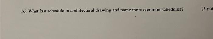 Solved 16. What is a schedule in architectural drawing and | Chegg.com