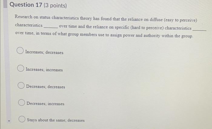 Solved Research on status characteristics theory has found | Chegg.com