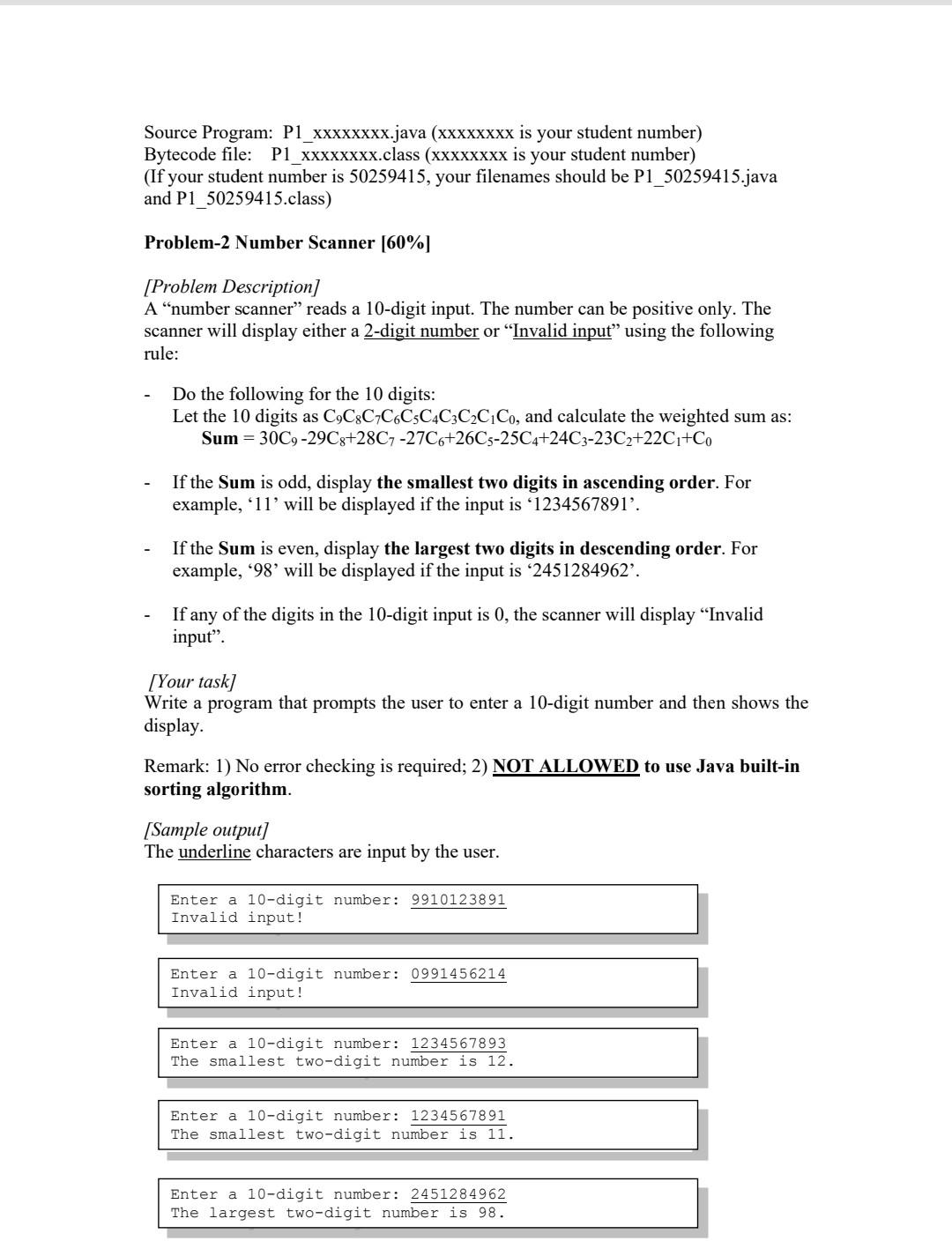 Solved Source Program: P1_xxxxxxxx.java ( (xxxxxxx is your | Chegg.com