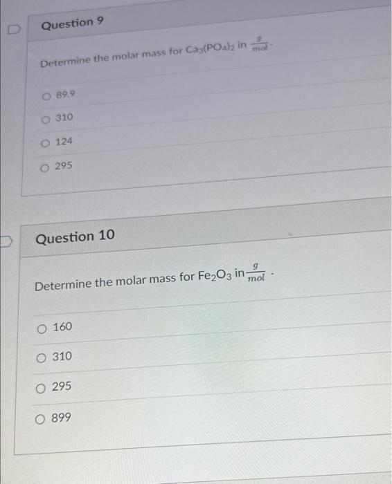 Solved Determine the molar mass for Ca3(POO4)2 in mol g. | Chegg.com