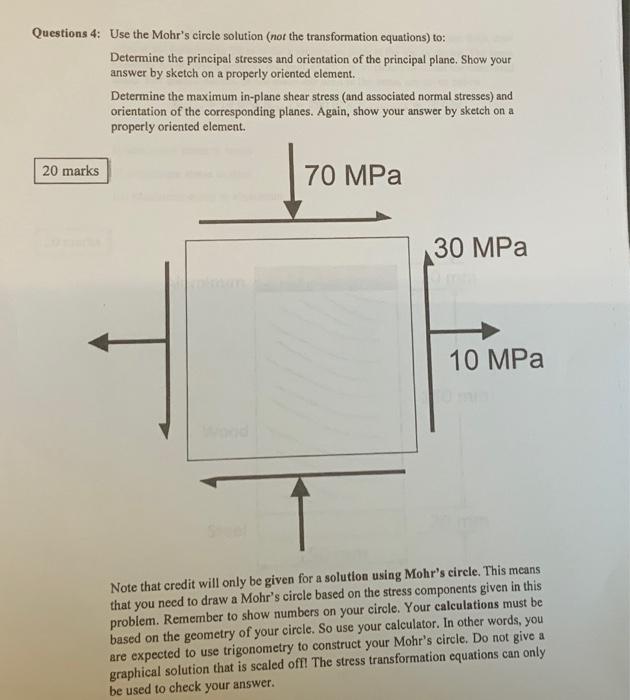 Solved Questions 4: Use the Mohr's circle solution (not the | Chegg.com