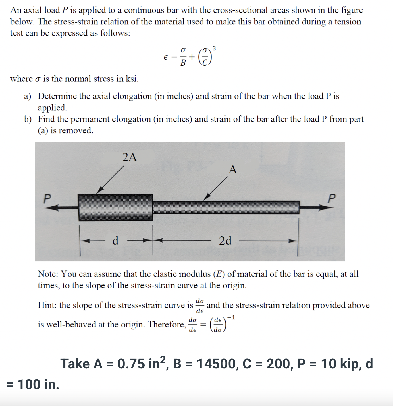 An ﻿axial load P is ﻿applied to ﻿a continuous bar | Chegg.com