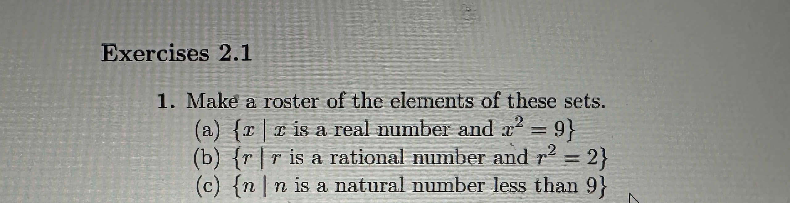Solved Exercises 2.1Make a roster of the elements of these | Chegg.com