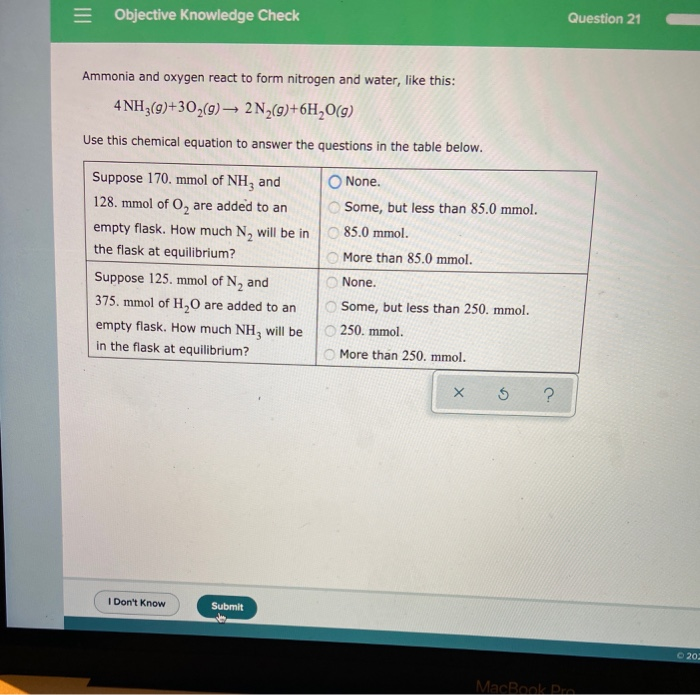 Solved = Objective Knowledge Check Question 21 Ammonia and | Chegg.com