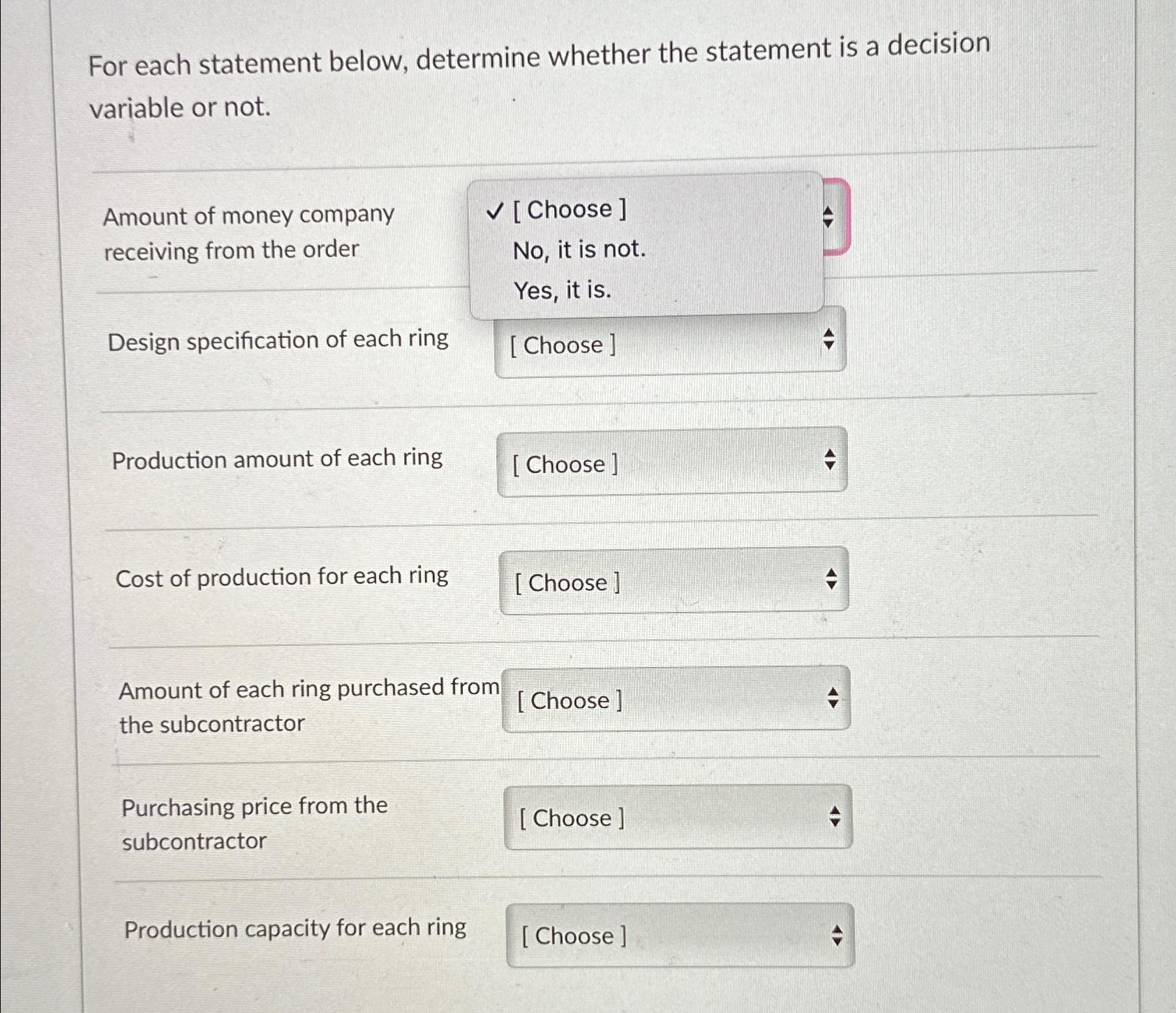 Solved For each statement below, determine whether the | Chegg.com