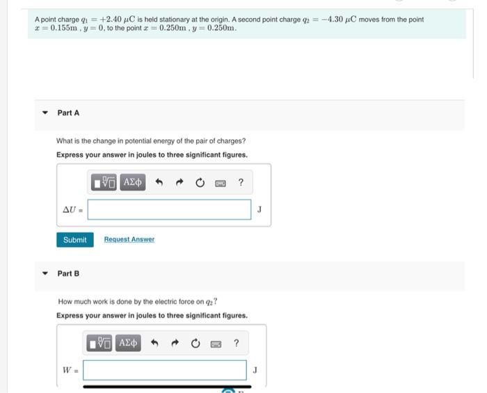 Solved A point charge q1=+2.40μC is held stationary at the | Chegg.com