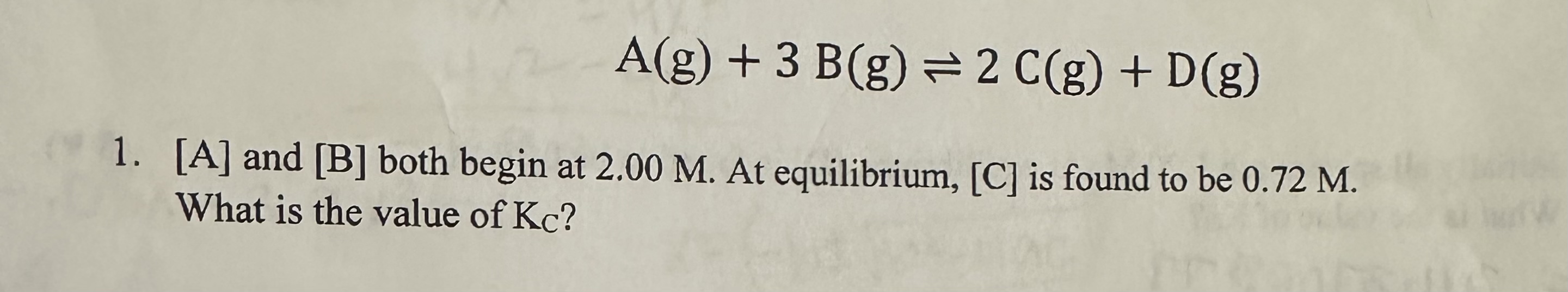 Solved A(g)+3B(g)⇌2C(g)+D(g)A and B ﻿both begin at 2.00M. | Chegg.com