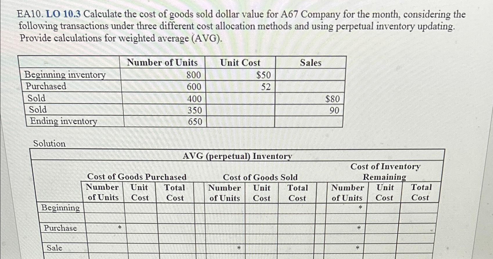 Solved EA10. ﻿LO 10.3 ﻿Calculate the cost of goods sold | Chegg.com