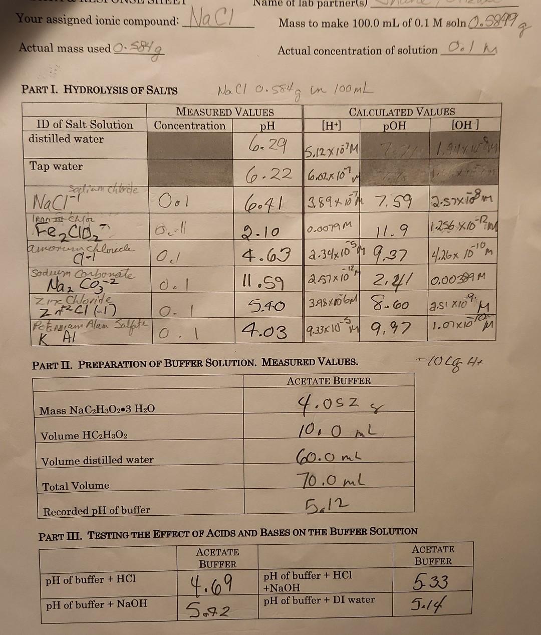 Solved (10) 7. From Part II and III, calculate the number of | Chegg.com