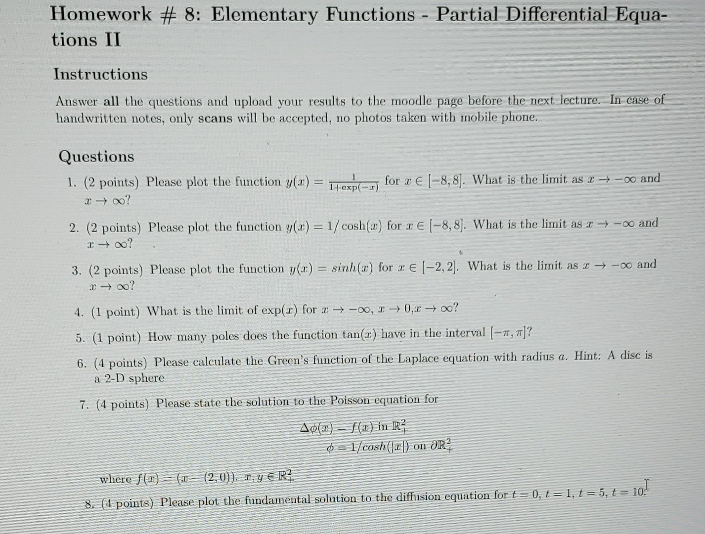 Homework \# 8: Elementary Functions - Partial | Chegg.com