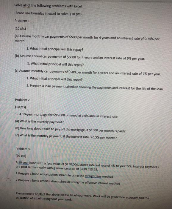 Solved Solve all of the following problems with Excel. | Chegg.com