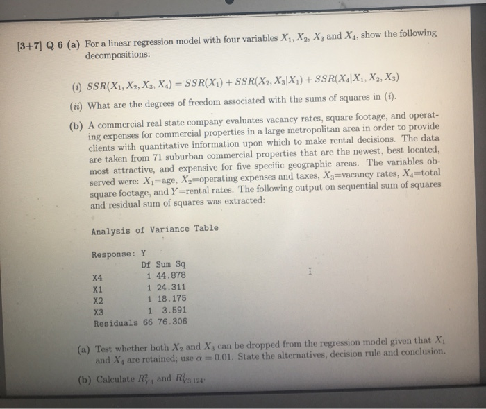 [3+7) Q 6 (a) For a linear regression model with four | Chegg.com