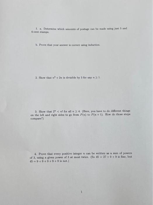 Solved 1. a. Determine which amounts of postage can be made | Chegg.com