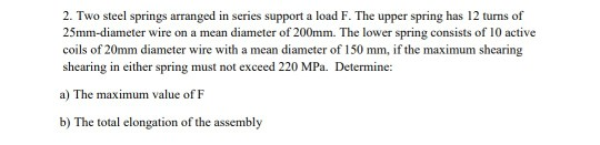 Solved Two concentric springs support a load F. The inner | Chegg.com