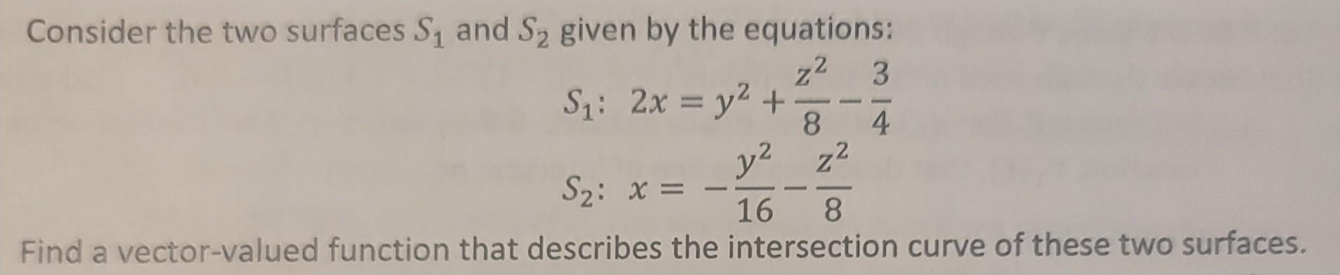 Solved Consider the two surfaces S1 and S2 given by the | Chegg.com