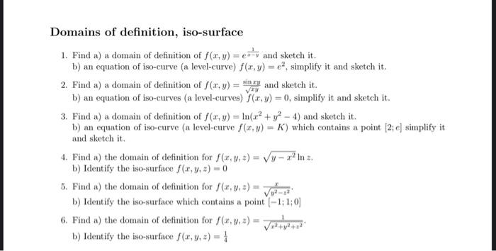 Solved Domains of definition, iso-surface 1. Find a) a | Chegg.com
