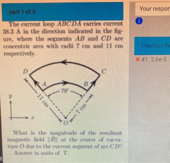 Solved part 1 of 5 The current loop ABCDA carries current | Chegg.com