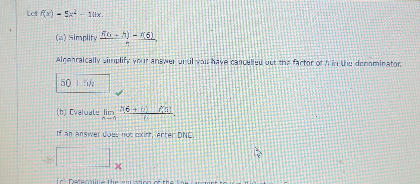 Solved Let f(x)=5x2-10x(a) ﻿Simplify | Chegg.com