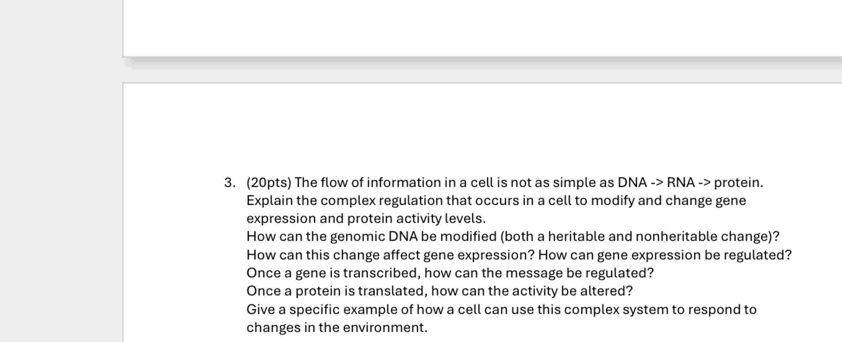 Solved 3. (20pts) ﻿The flow of information in a cell is not | Chegg.com