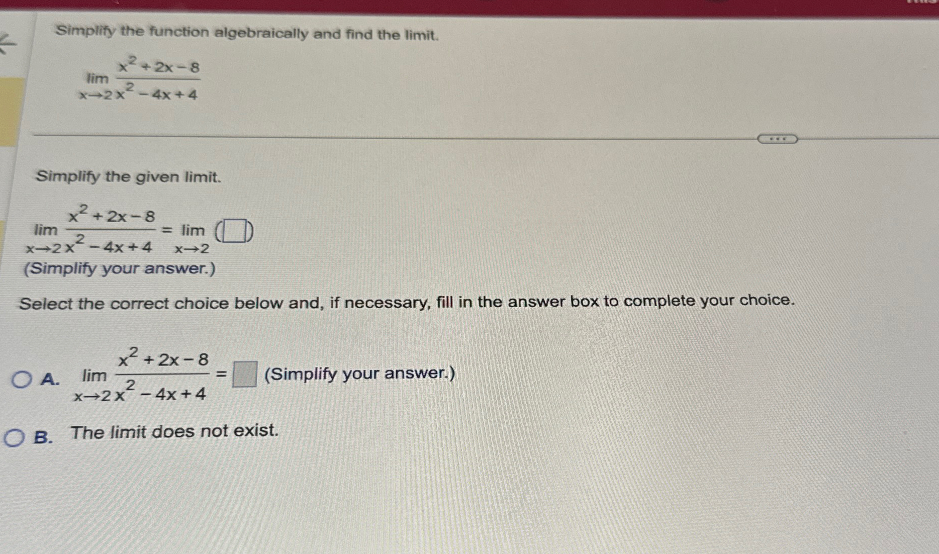Solved Simplify the function algebraically and find the | Chegg.com