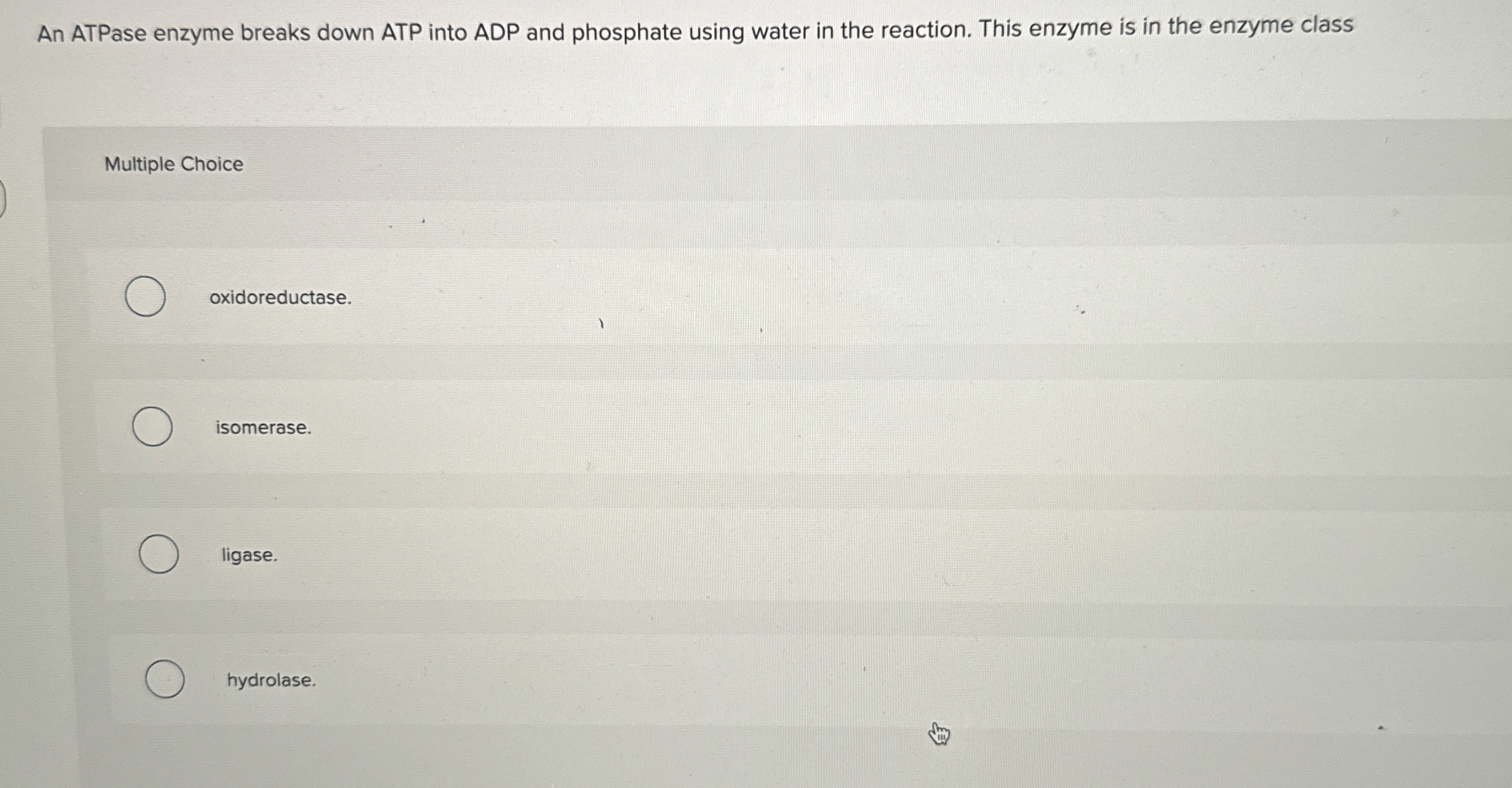 Solved An ATPase enzyme breaks down ATP into ADP and | Chegg.com