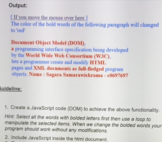 Solved 1. Document Object Model (DOM) Create the following | Chegg.com