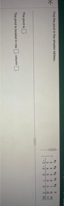 Solved Find the pivot in the simplex tableau. | Chegg.com