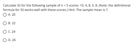 Solved Calculate SS for the following sample of n=5 scores: | Chegg.com