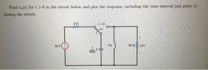 Solved Find vo(t) for t>0 in the circuit below and plot the | Chegg.com
