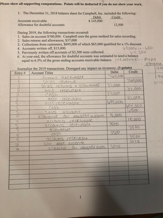 Solved Please show all supporting computations. Points will | Chegg.com