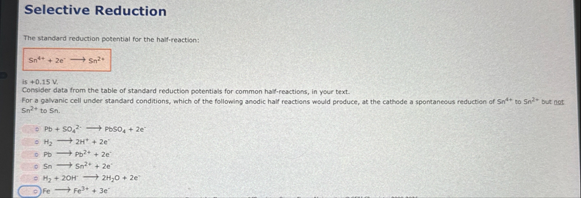 Solved Selective ReductionThe standard reduction potential | Chegg.com