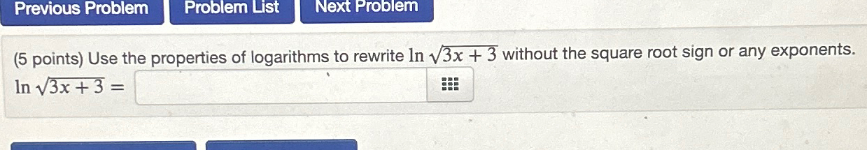 Solved Previous ProblemProblem ListNext Problem( 5 points) | Chegg.com Solved Previous ProblemProblem ListNext Problem( 5 points) | Chegg.com