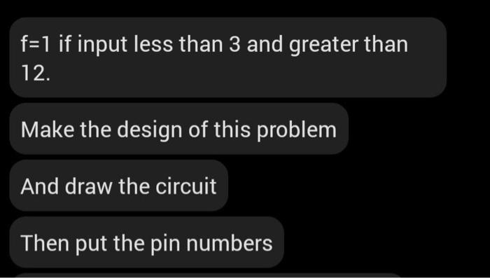 Solved f=1 if input less than 3 and greater than 12. | Chegg.com