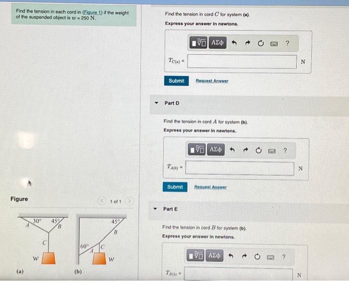 Solved Find the tension in each cord in (Figure 1) if the | Chegg.com