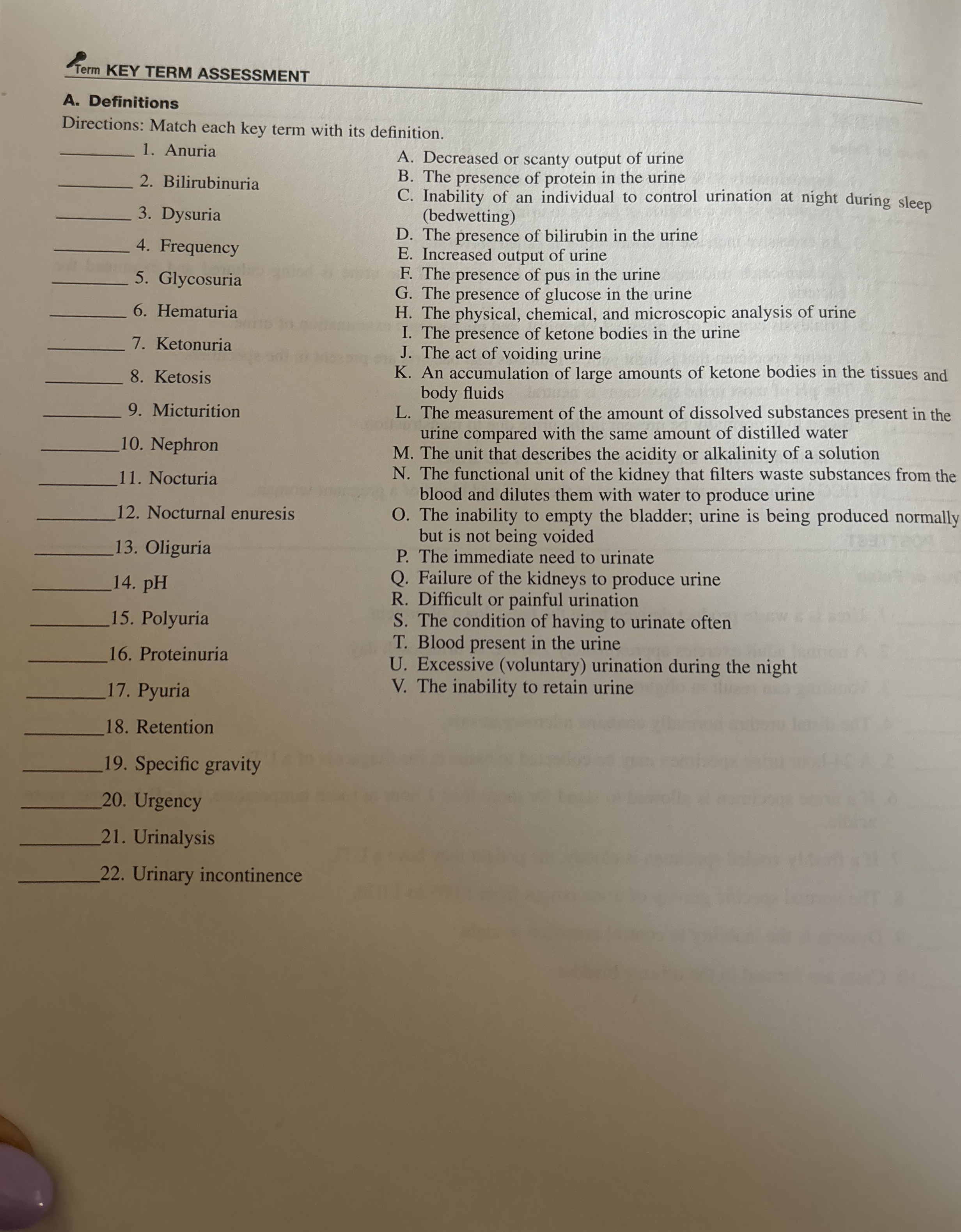 Solved Term KEY TERM ASSESSMENTA. ﻿DefinitionsDirections: | Chegg.com