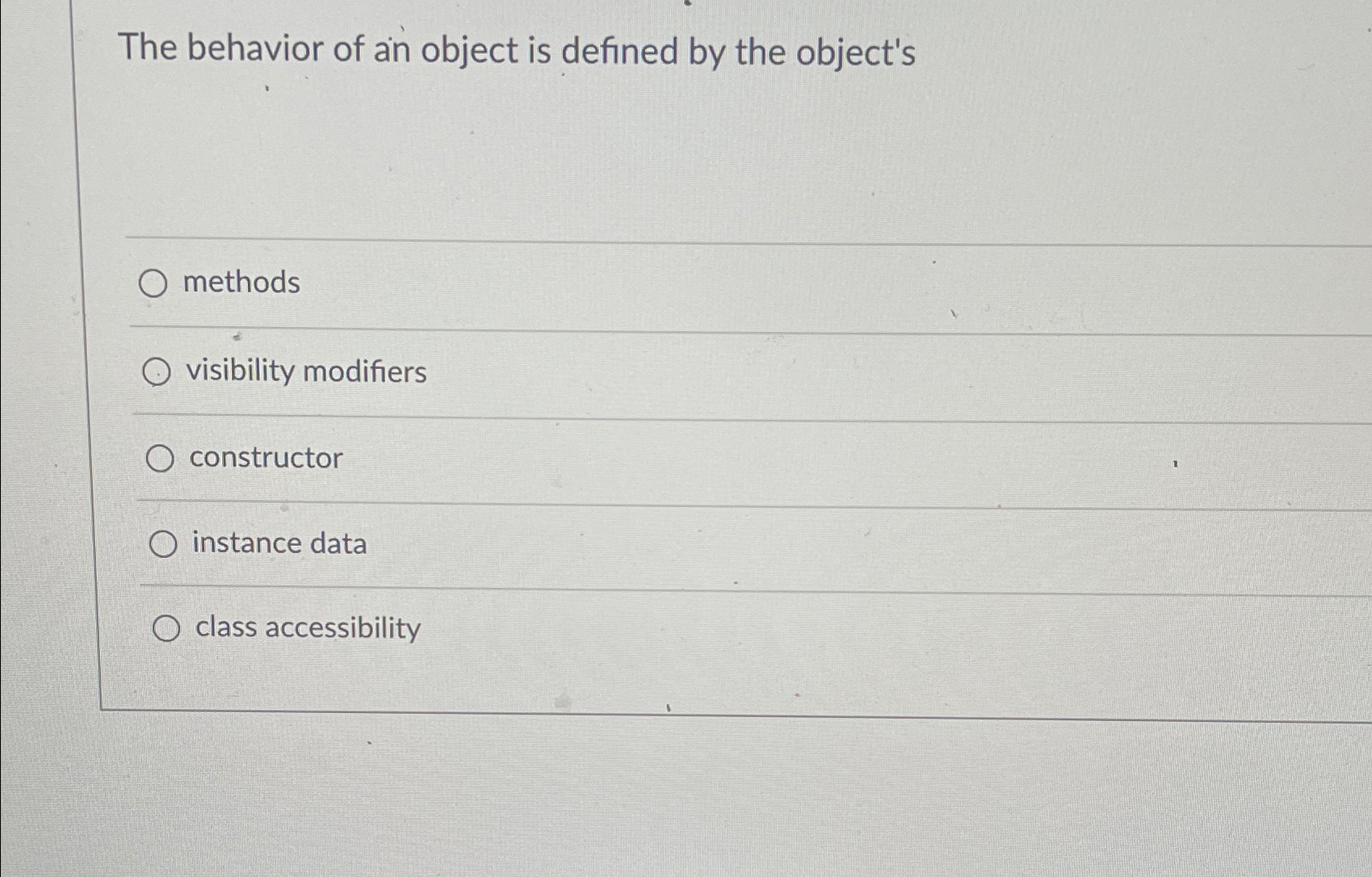 Solved The behavior of an object is defined by the | Chegg.com