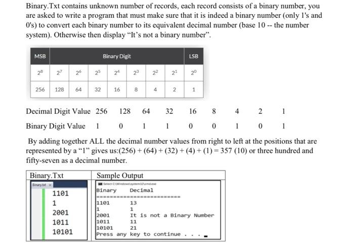 Solved Binary.Txt contains unknown number of records, each | Chegg.com