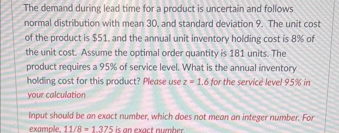 Solved The demand during lead time for a product is | Chegg.com