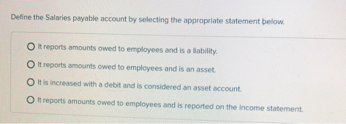 Solved Define the Salaries payable account by selecting the | Chegg.com