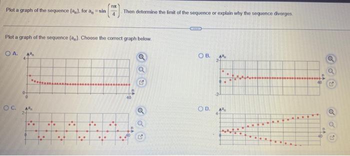 Solved Plot a graph of the sequence {an}, for an=sin(4nπ). | Chegg.com