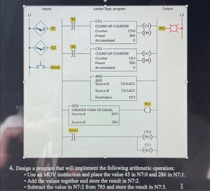 Solved Inputs Ladder Togic program Output L1 L2 BE (Cu) of | Chegg.com
