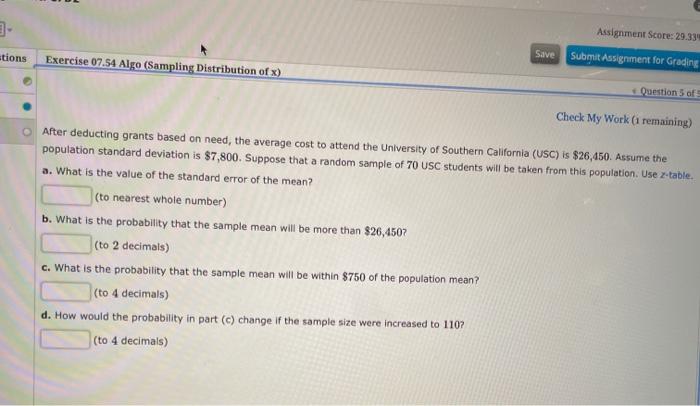 Solved Assignment Score: 29.33 stions Save Exercise 07.54 | Chegg.com