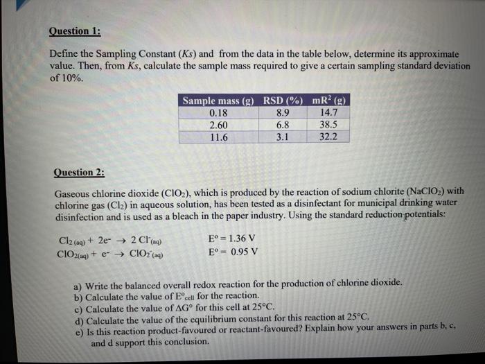Solved Question 1: Define the Sampling Constant (Ks) and | Chegg.com