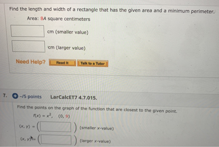 Solved Find the length and width of a rectangle that has the | Chegg.com