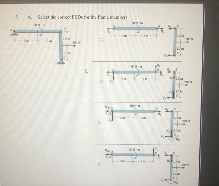 Solved A. Select the correct FBDs for the frame members: | Chegg.com