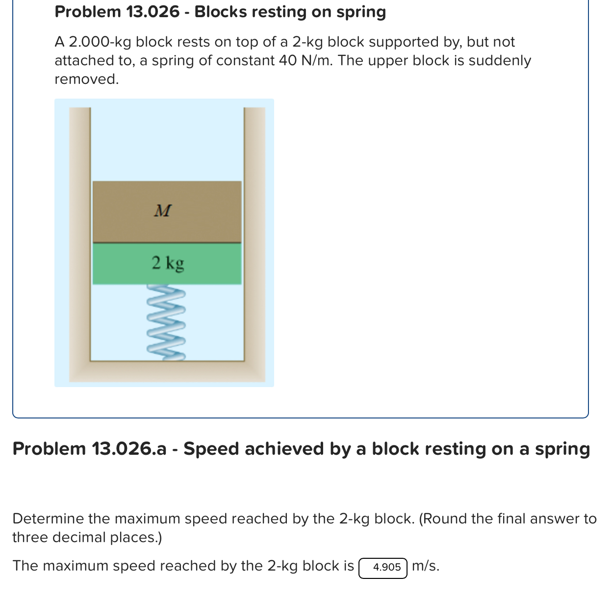 Solved Problem 13.026 - ﻿Blocks resting on springA 2.000-kg | Chegg.com