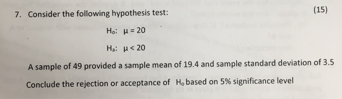 Solved 15 7 Consider The Following Hypothesis Test Ho U